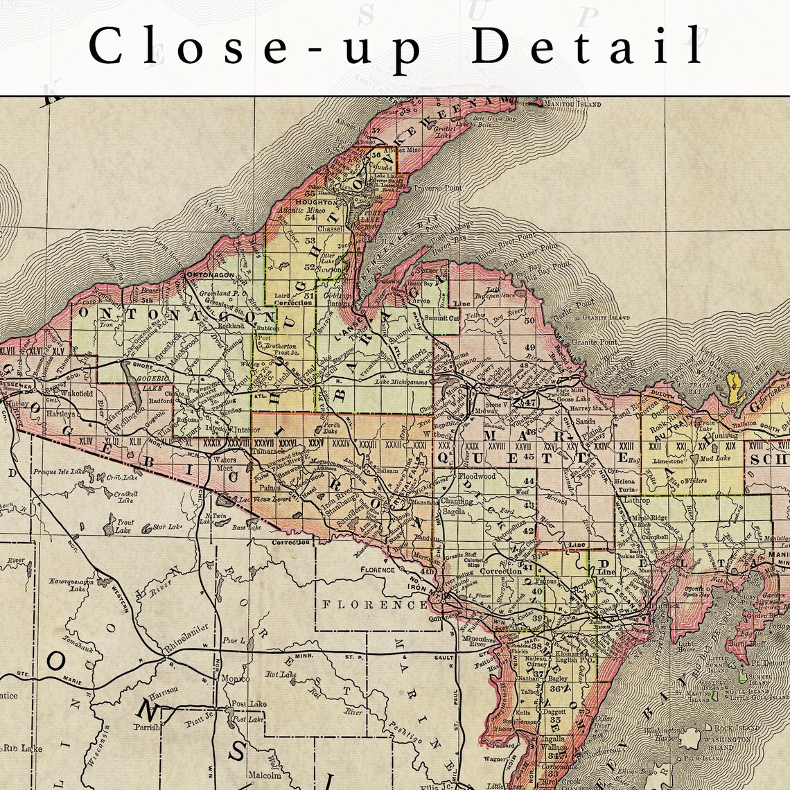 1897 Northern Michigan Map Print Vintage Map Art Antique | Etsy