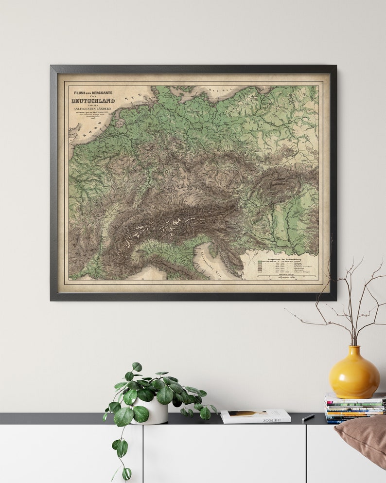 1857 Germany Mountain Map Print: Vintage Topography Wall Art - Etsy