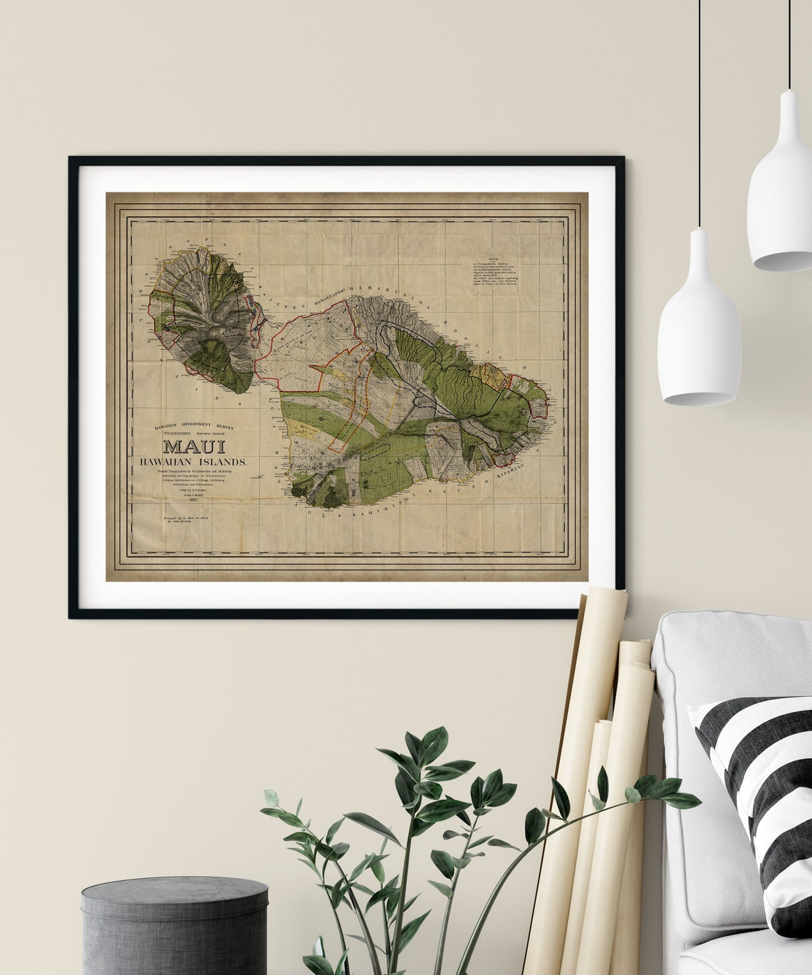 1906 Vintage Maui HI Map Print: Hawaiian Islands Art Featuring Lahaina ...