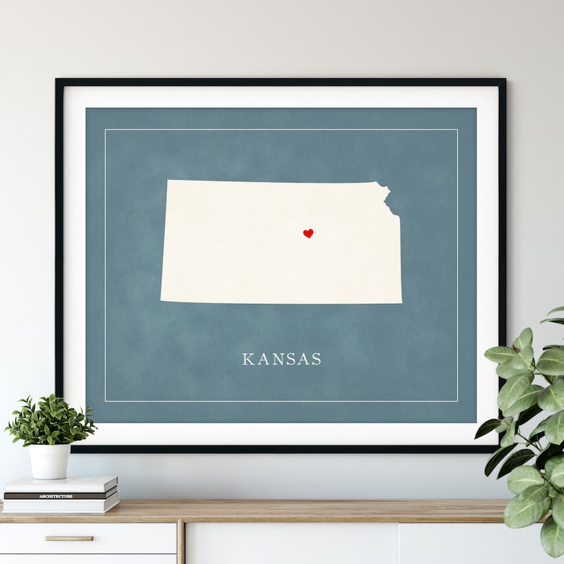 Framed Map of Kansas - Etsy