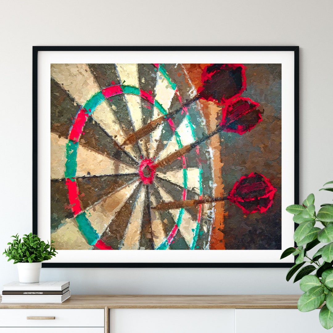 Dart Board Art Print: Oil Painting Style Game Room Wall Decor - Etsy
