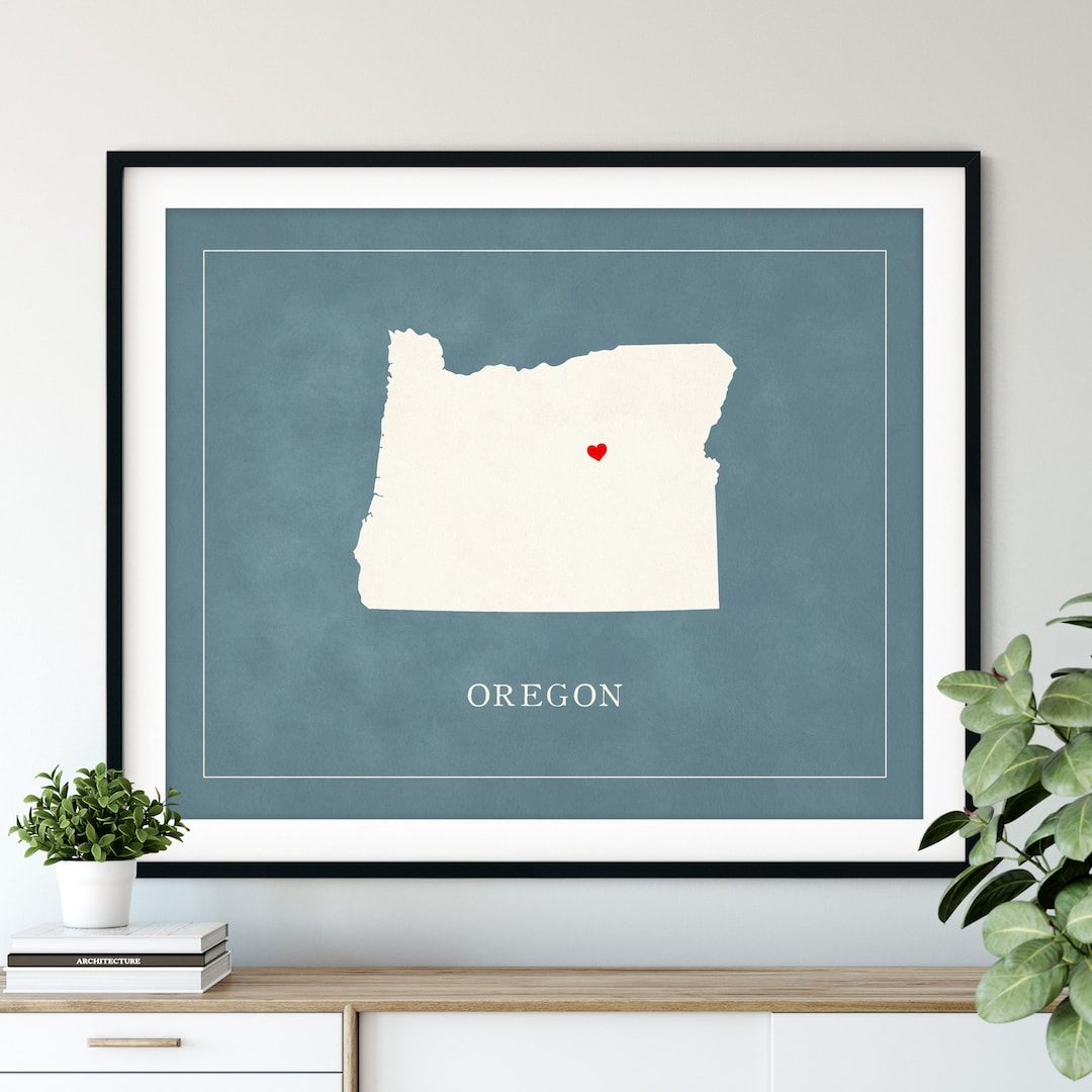 Custom Oregon Map Art - Heart Over ANY City - Customized State Map ...