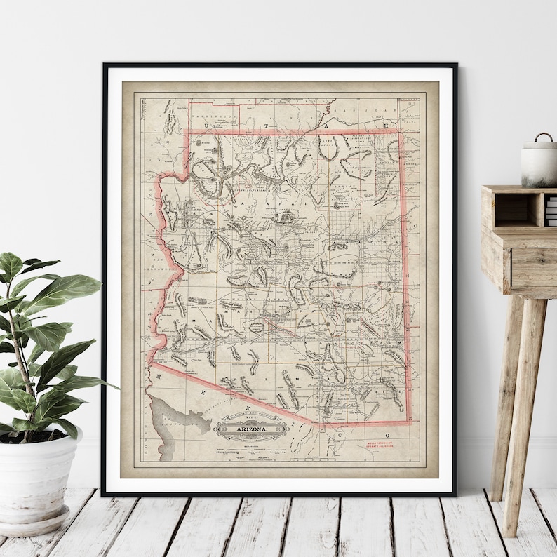 1887 Arizona Railroad Map Print Vintage Railway County Map - Etsy