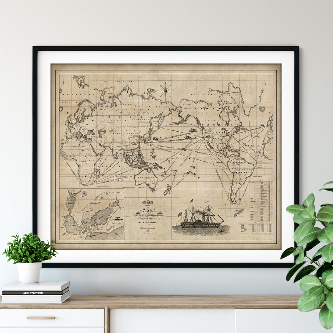 1850 World Sailing Chart Map: Vintage Nautical Art Print - Etsy