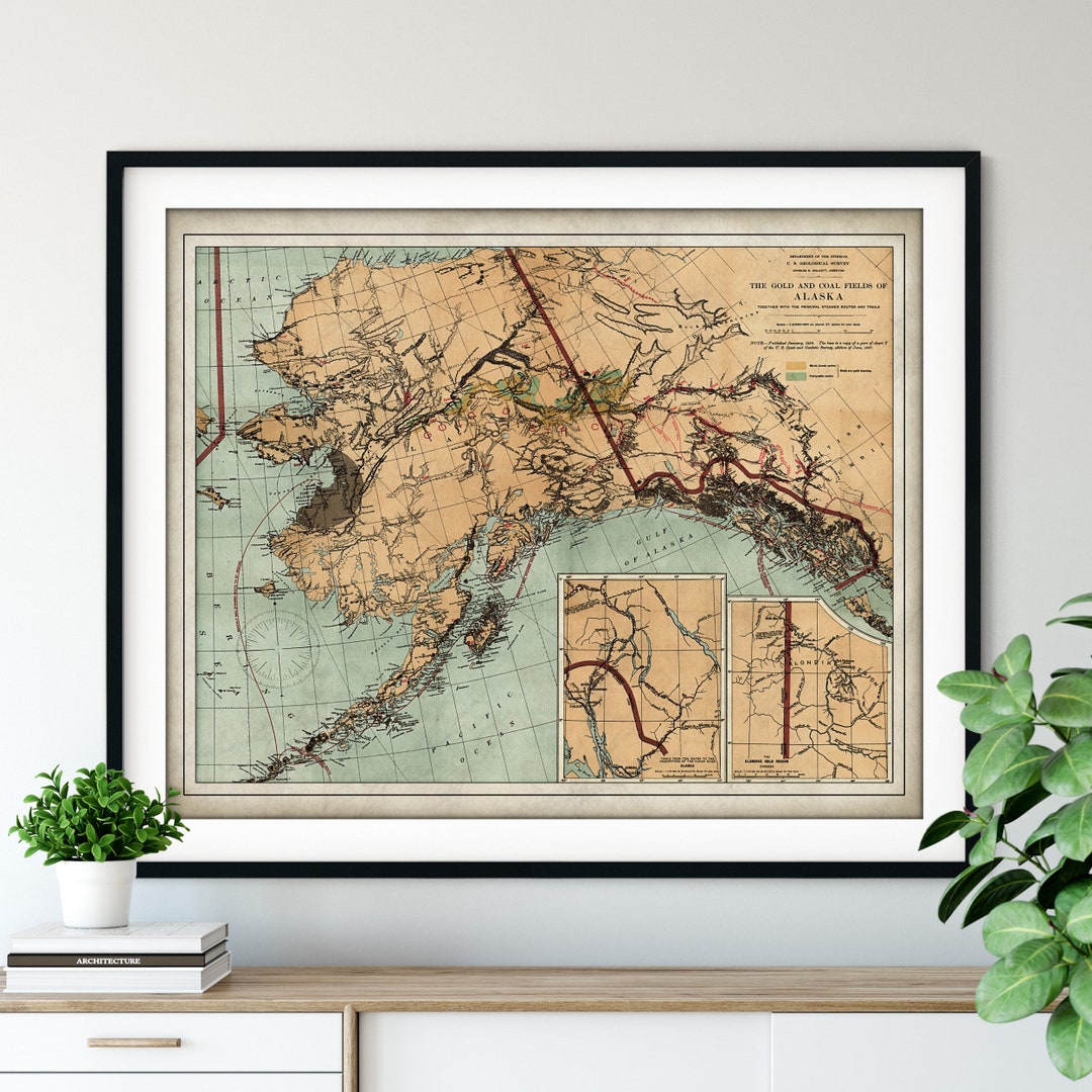 1898 Alaska Gold & Coal Fields Map Print: Vintage US Geological Survey ...