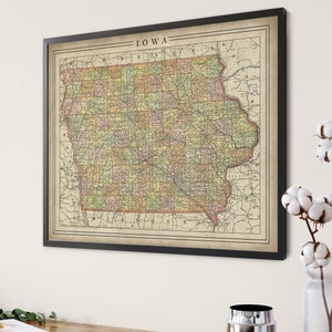 1897 Iowa Map Print, Vintage Map Art, Antique Map, Old Map, Iowa Wall ...
