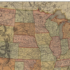 1897 United States Map Print, Vintage USA Map Art, Antique US Map, Old ...