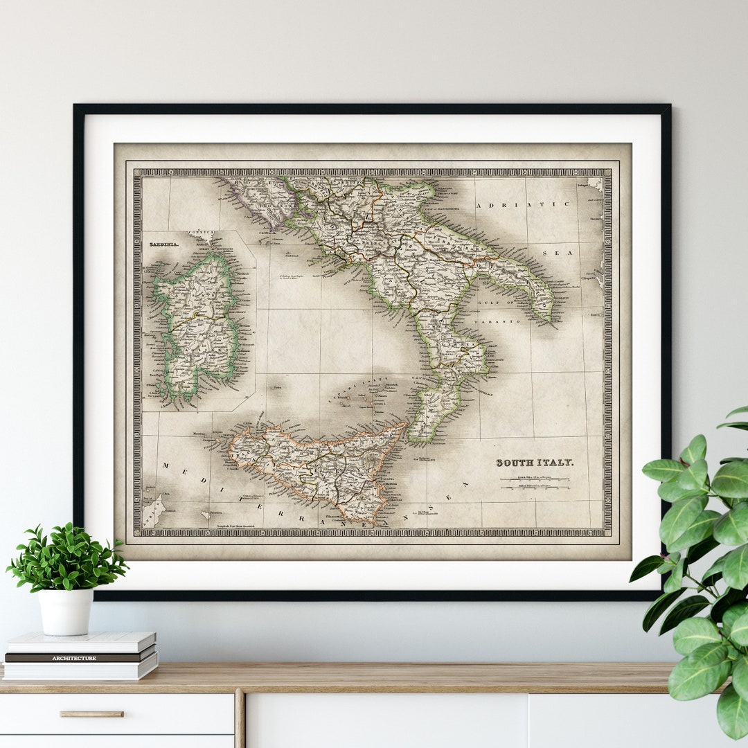 1844 South Italy Map Print - Vintage Map Art, Antique Map, Old Map ...