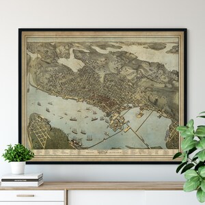 1890 Seattle Washington Birds Eye View Print - Vintage Map Art, Antique ...