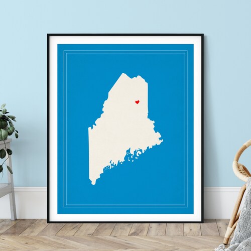 Maine State Map Art Print Home Town Love Heart Map - Etsy