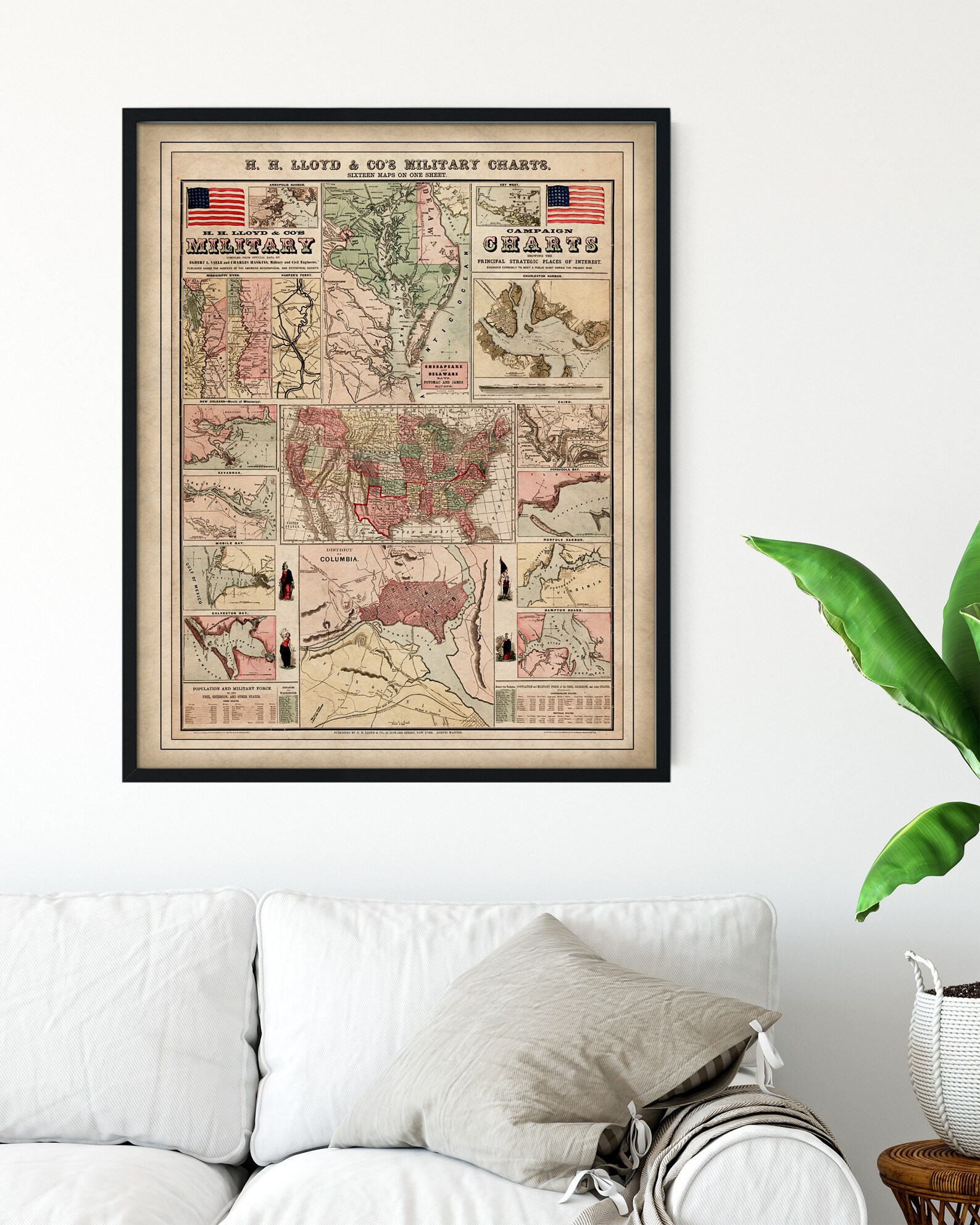 1861 US Military Civil War Strategy Chart Map: Vintage American History ...