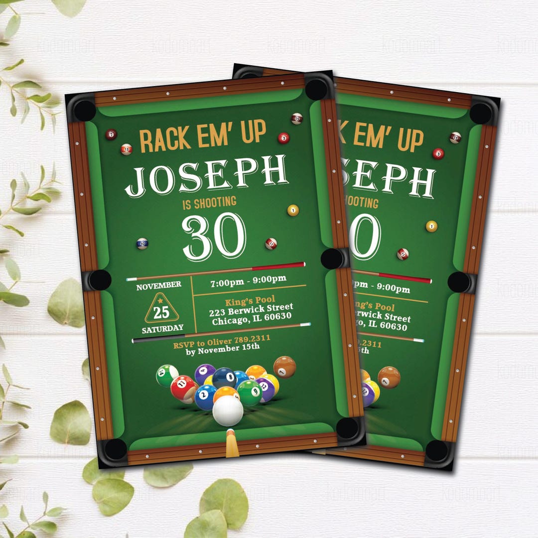 Digital Personalised Snooker Pool Birthday Invitation. Rack Em up ...