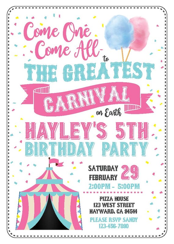 Paper & Party Supplies Girl Circus Invitation Carnival Invitation Pink ...