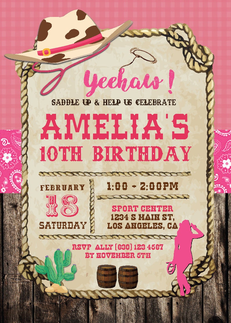 Invitación de cumpleaños de vaquero digital / vaquera. fiesta - Etsy México