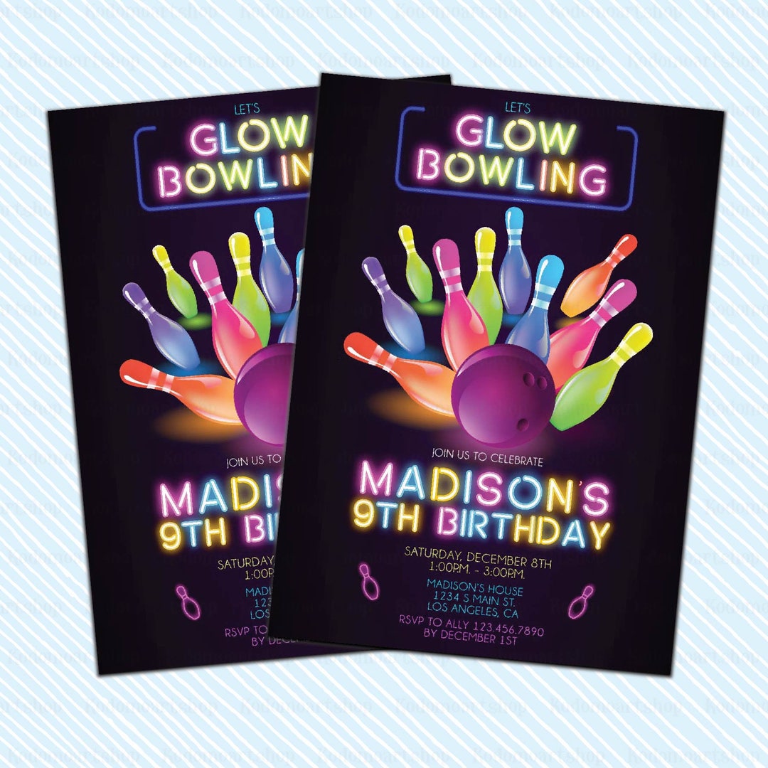 Digital Neon Bowling Birthday Invitation. Sports Birthday. - Etsy