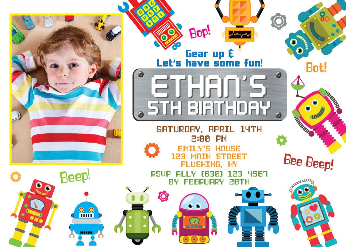 Digital Printable Robot Birthday Invitation. Robot Party - Etsy