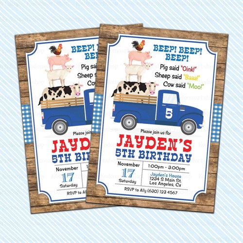 Little Blue Truck Birthday Invitation - Etsy