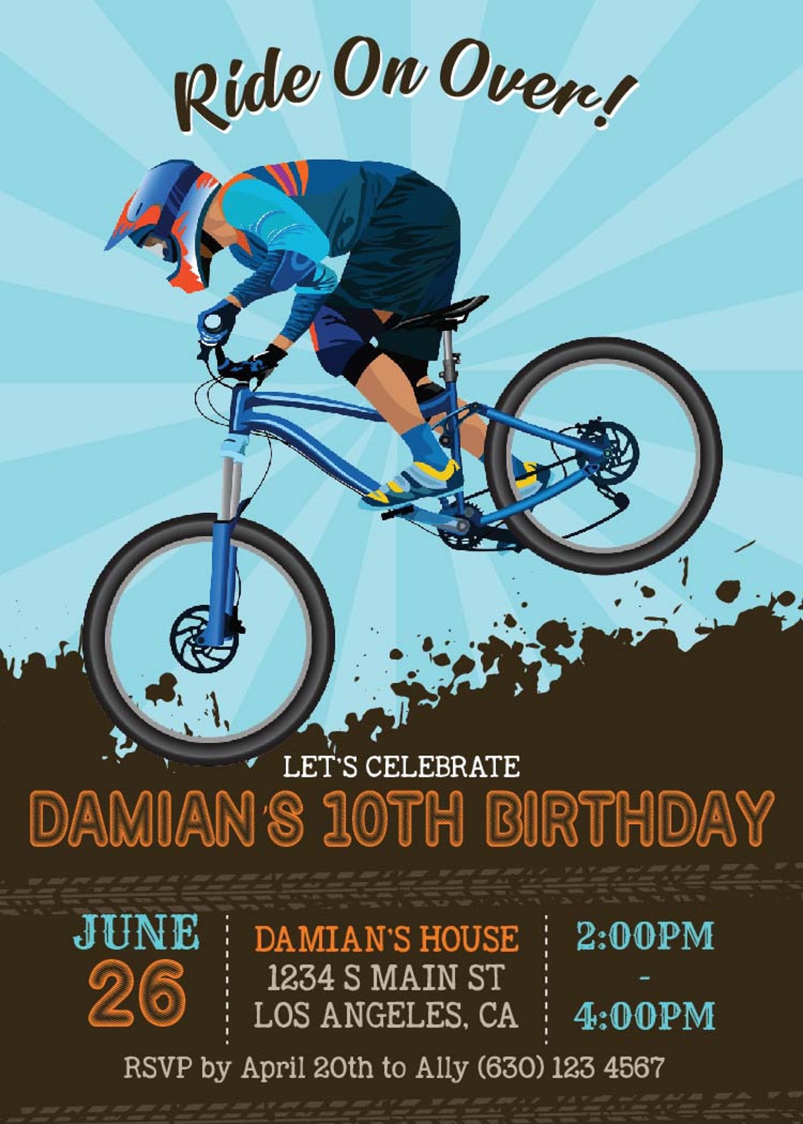 Digital Bicycle Birthday Invitation. Ride on over birthday. | Etsy