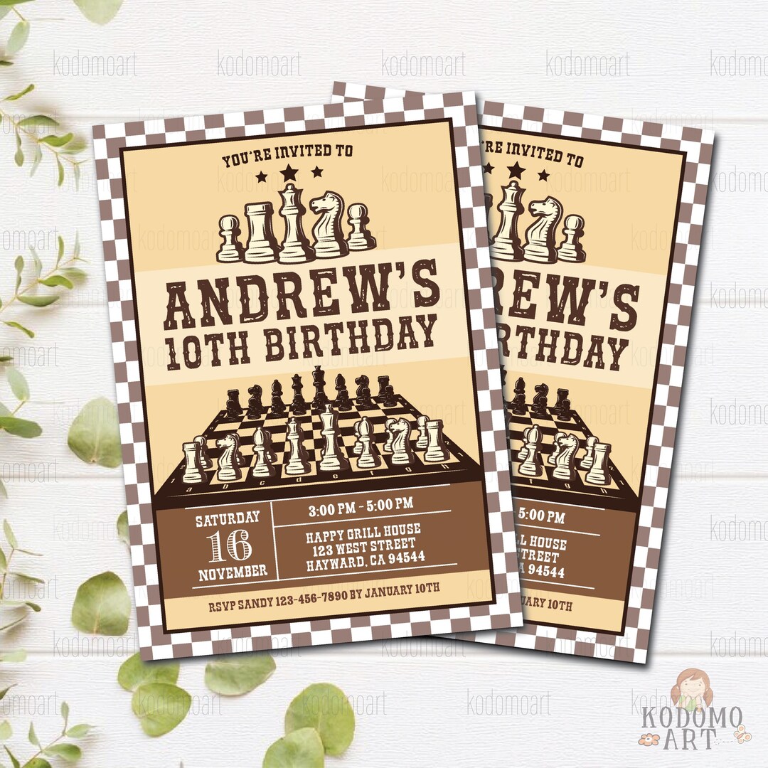 Digital Chess Game Birthday Invitation. Board Game Night Birthday ...