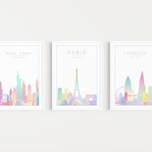 Set of Prints, Pastel Prints, Travel Poster, Travel Print Set, Pastel ...
