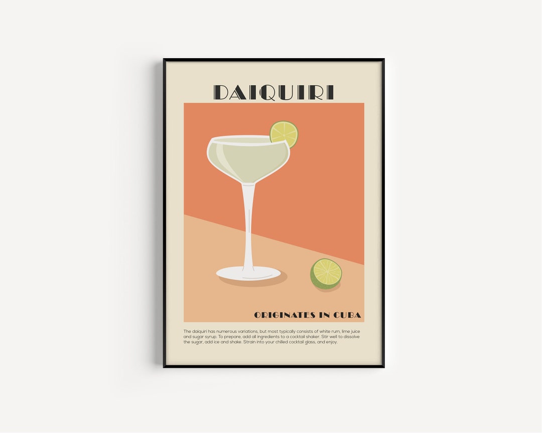 Daiquiri Print, Kitchen Print, Daiquiri Cocktail Print, Mid Century ...