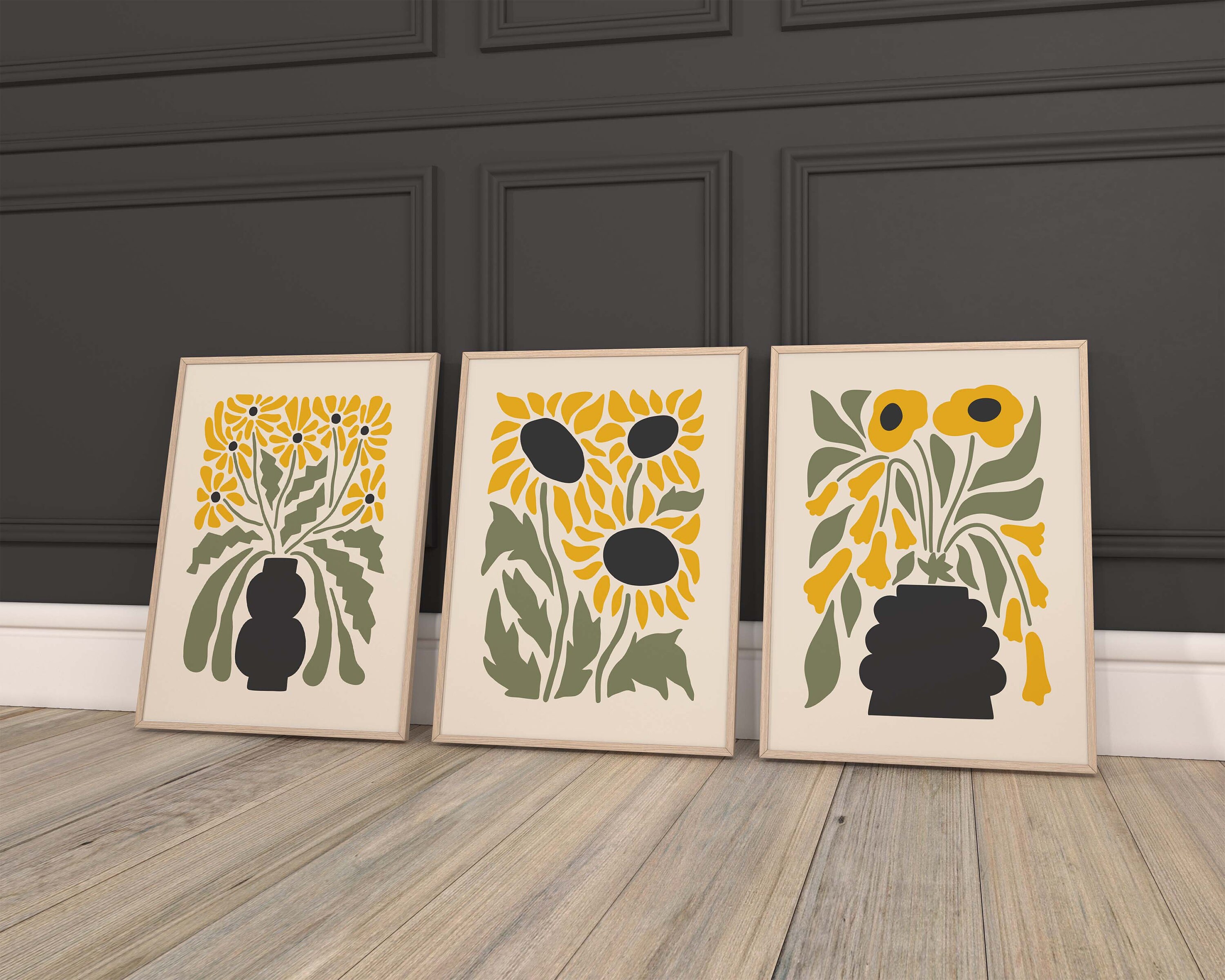 Set of Prints, Flower Print Set, Yellow Green, Prints, Flower Prints ...