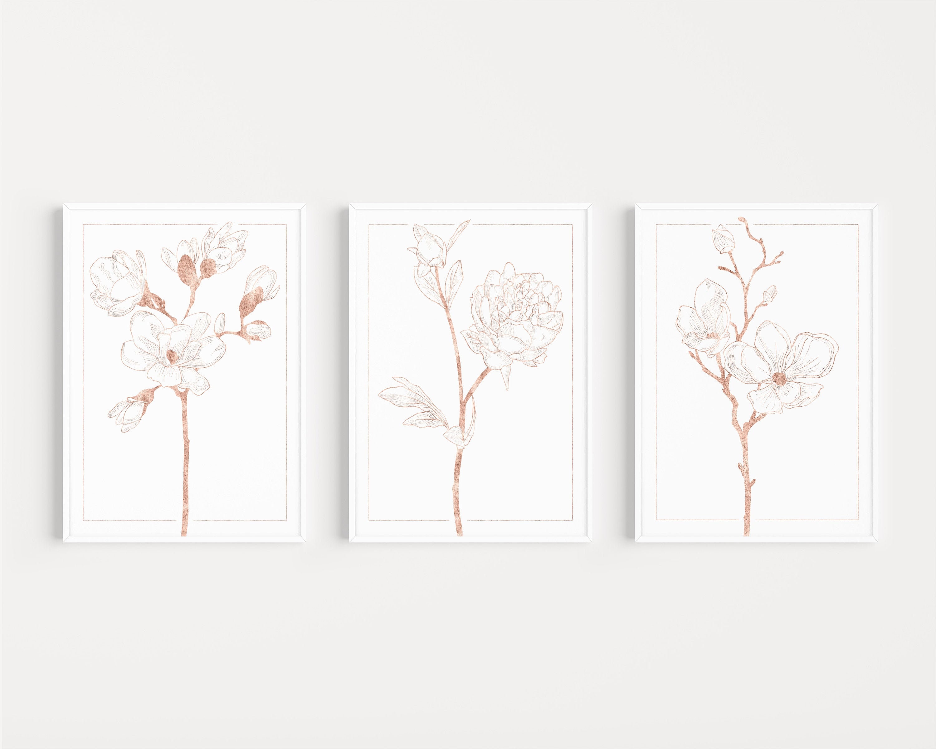 Set of Prints, Flower Print Set, Botanical Print Set, Flower Wall Art ...