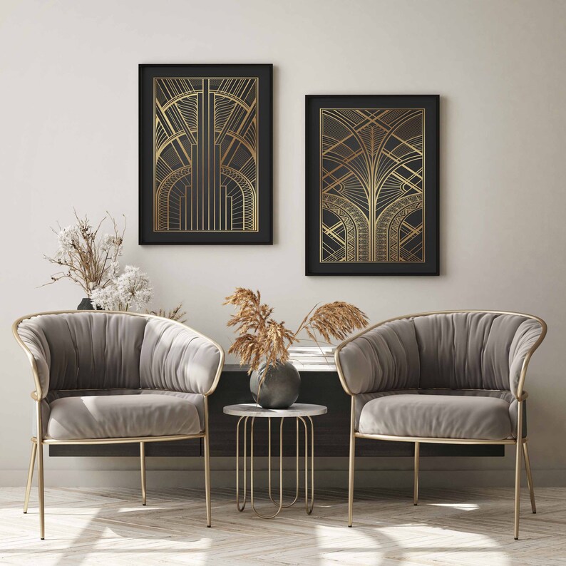 Art Deco Prints Set Of Prints Black Art Deco Prints Art Etsy