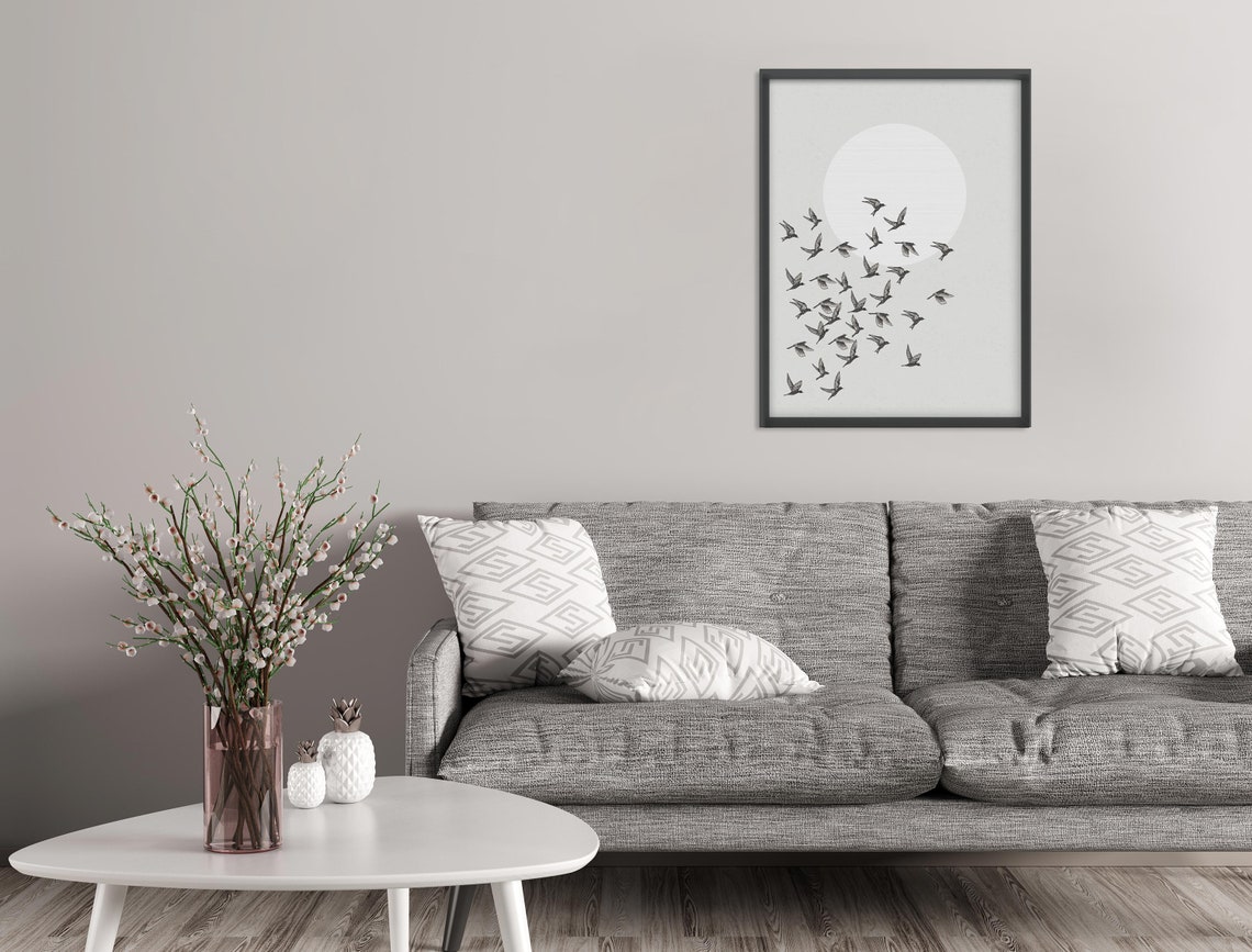 Grey Wall Art, Grey Art Print, Bird Print, Grey, Wall Art Print, Scandi ...