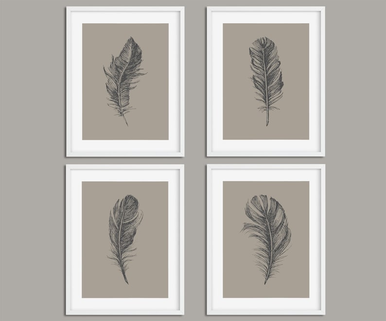 Feather Print Set, Wall Art, Set of Prints, Wall Art Set, Prints ...