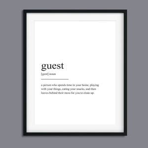 Guest Definition Prints Wall Art Prints Quote Print Wall | Etsy
