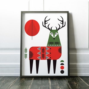 Nordic Wall Art, Stag Print, Scandi Print, Wall Art Print, Stag Wall ...