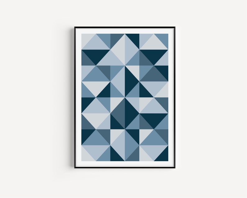 Wall Art Print, Geometric Print, Blue Wall Art, Triangles Print, Fine ...