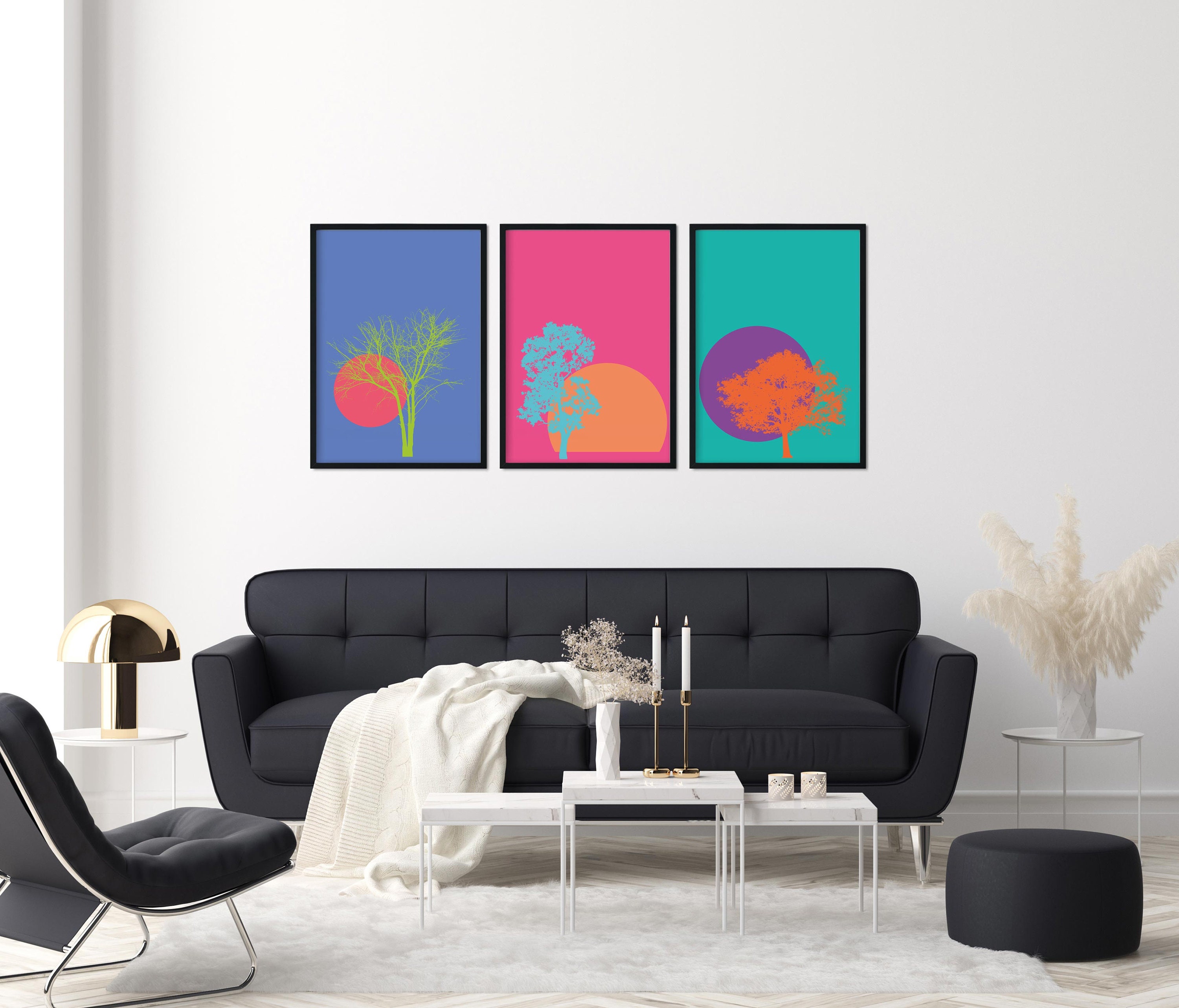 Set of Prints, Neon, Neon Wall Art, Neon Prints, Neon Colours, Tree ...