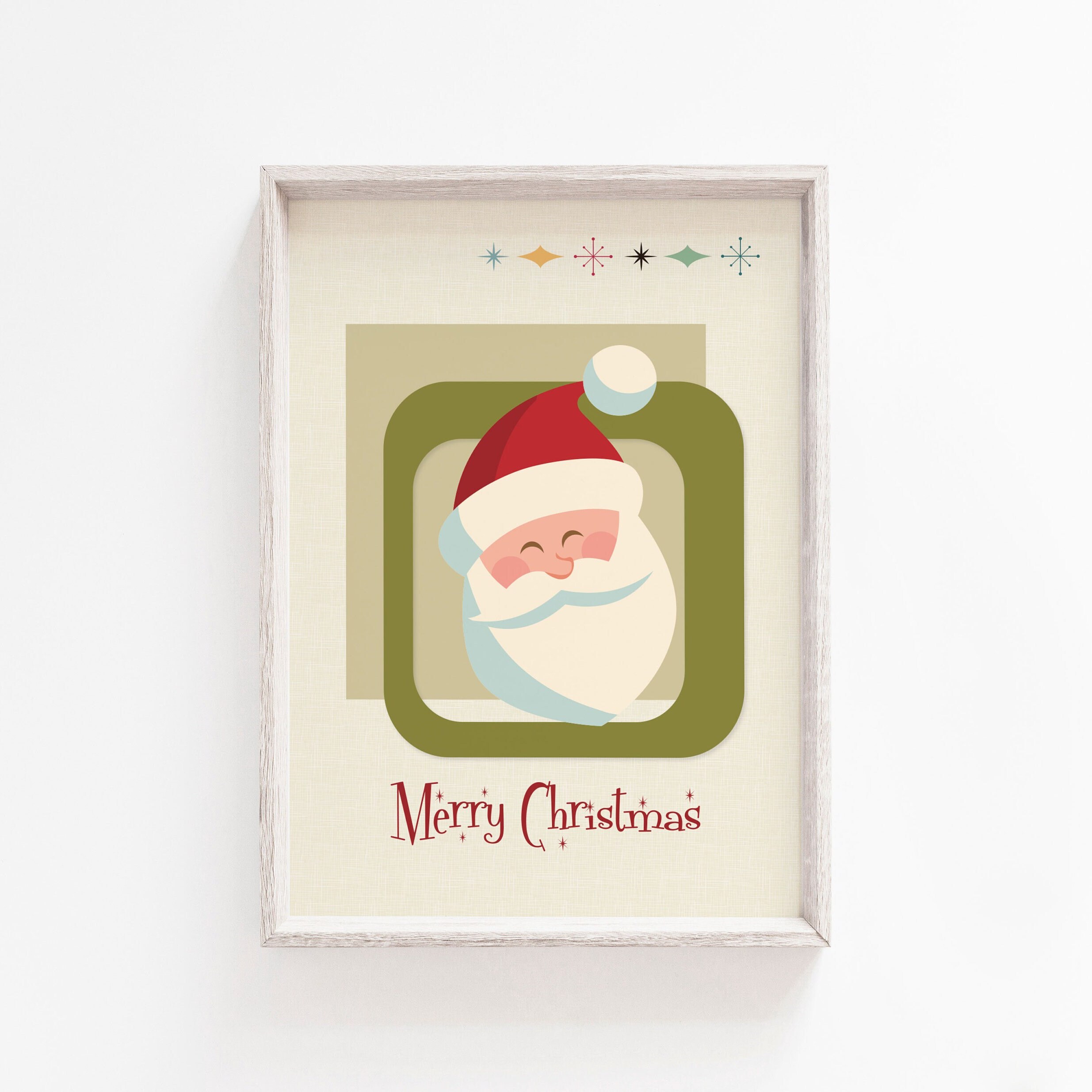 Christmas Print, Mid Century Modern, Santa Print, Mid Century Christmas ...