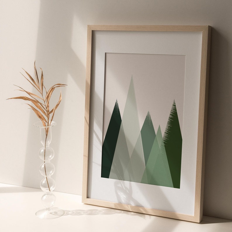 Green Print Scandinavian Print Set of Prints Geometric Wall - Etsy