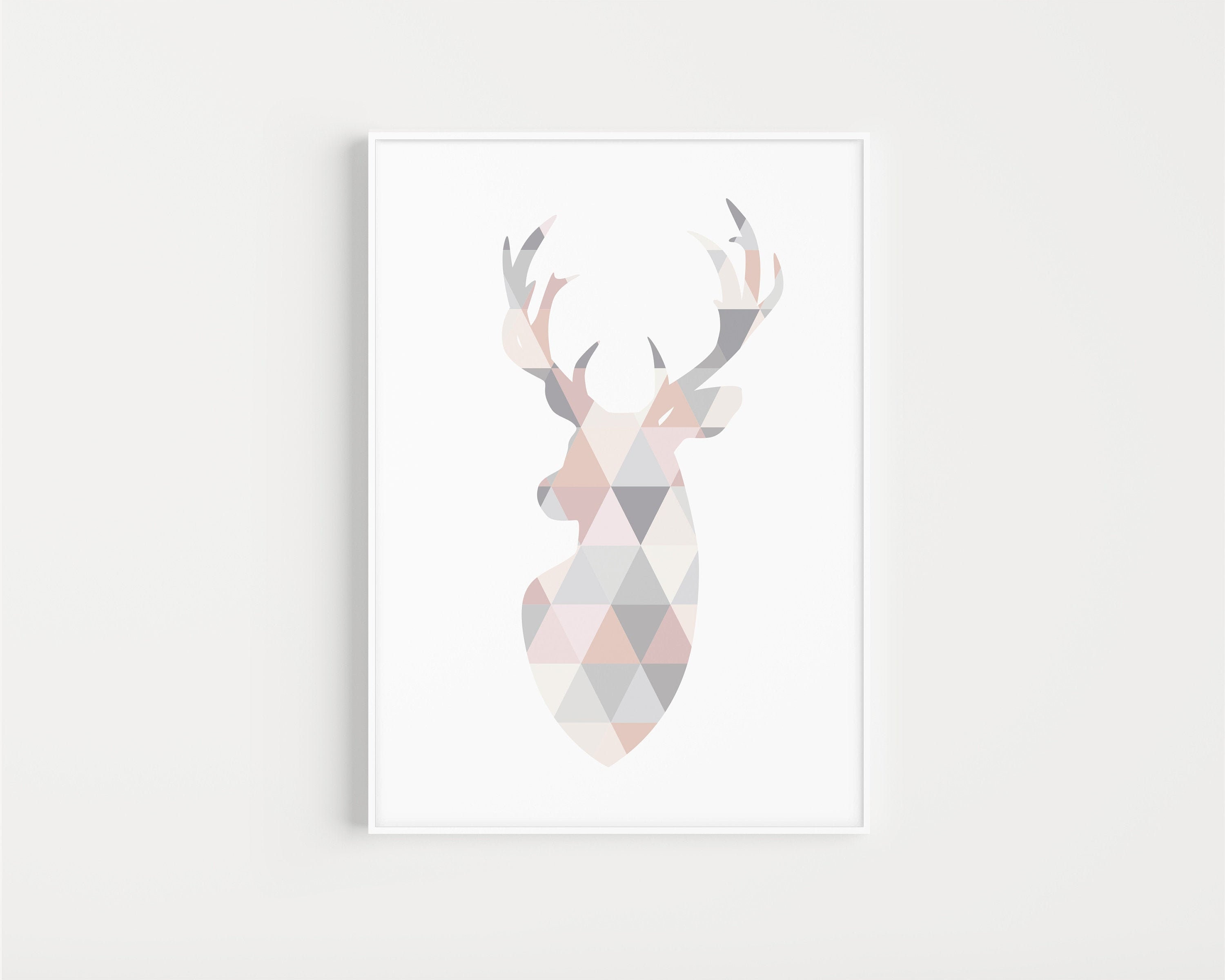 Stag Wall Art Geometric Wall Art Pink Grey Stag Print - Etsy UK