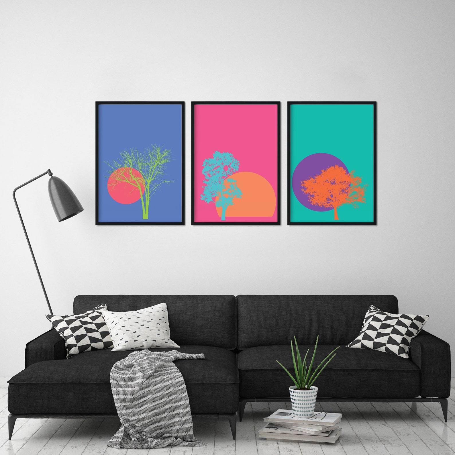 Set of Prints, Neon, Neon Wall Art, Neon Prints, Neon Colours, Tree ...