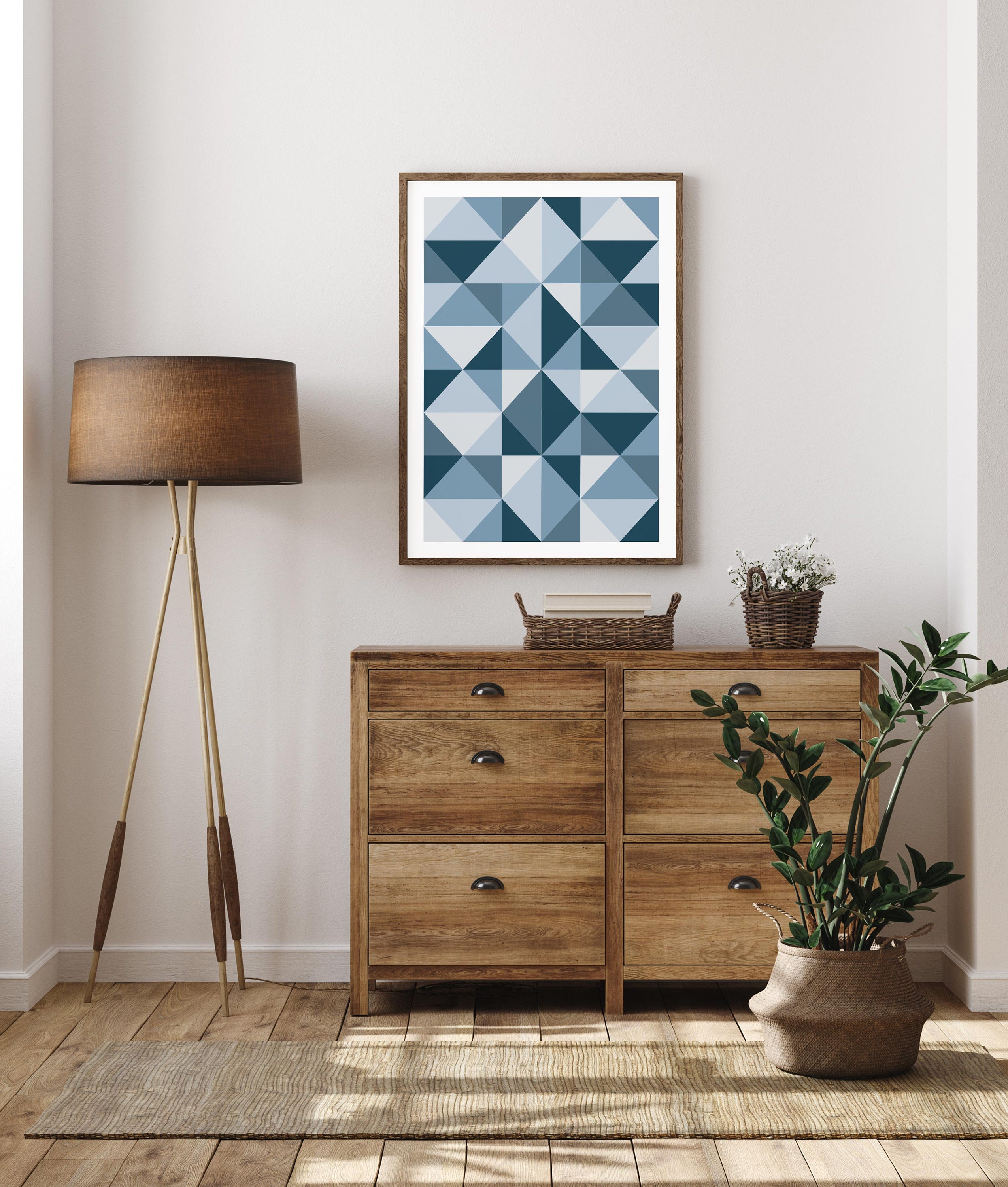 Wall Art Print Geometric Print Blue Wall Art Triangles | Etsy