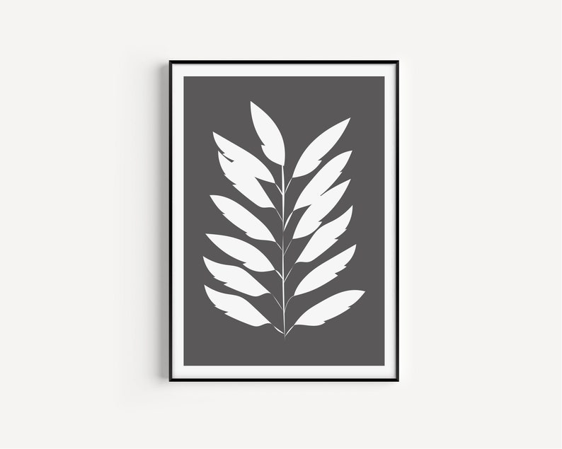 Grey Print, Leaf Print, Wall Art Print, Minimalist Print, Grey Art ...