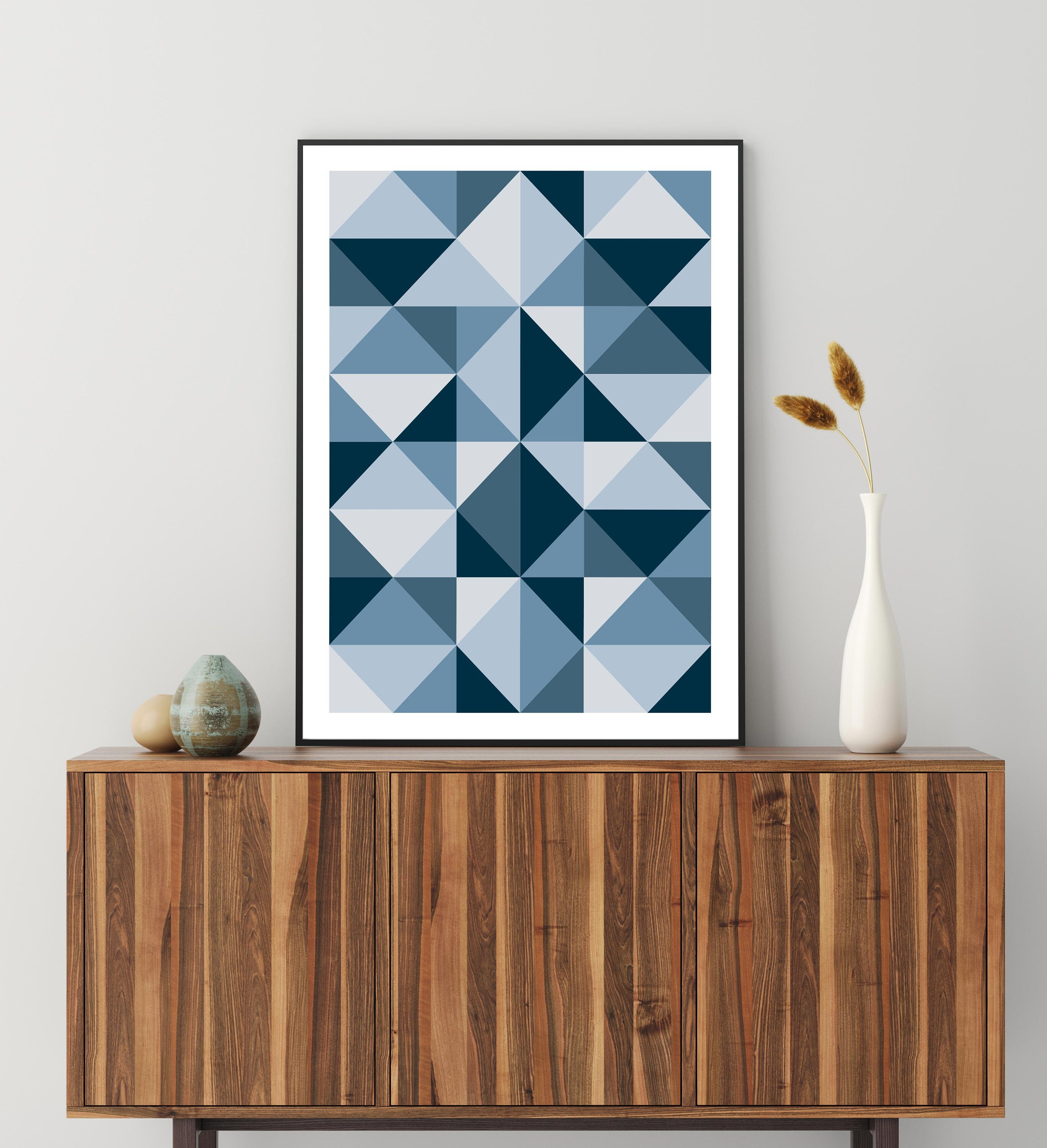 Wall Art Print, Geometric Print, Blue Wall Art, Triangles Print, Fine ...