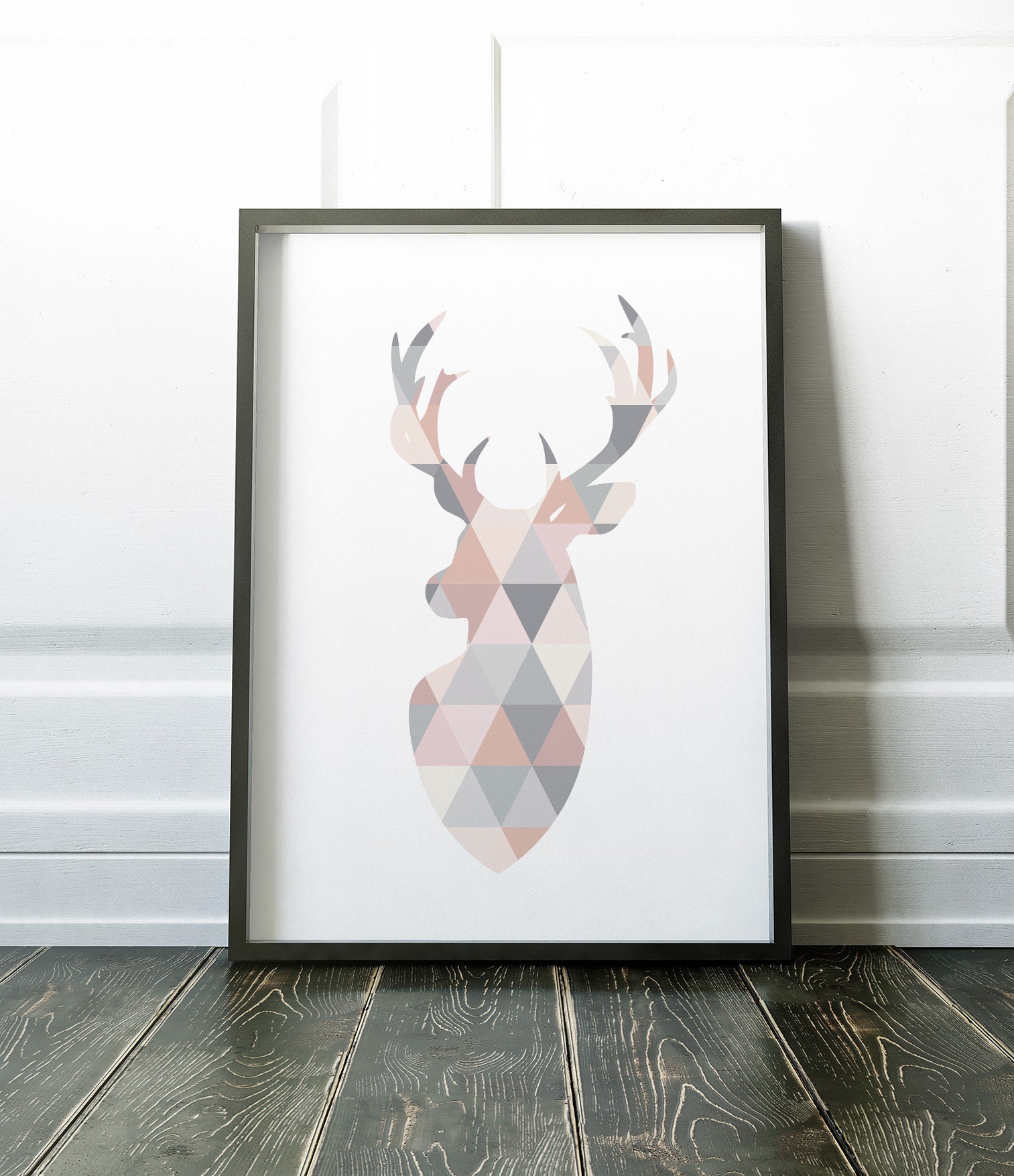 Stag Wall Art, Geometric Wall Art, Pink, Grey, Stag Print, Wall Art ...
