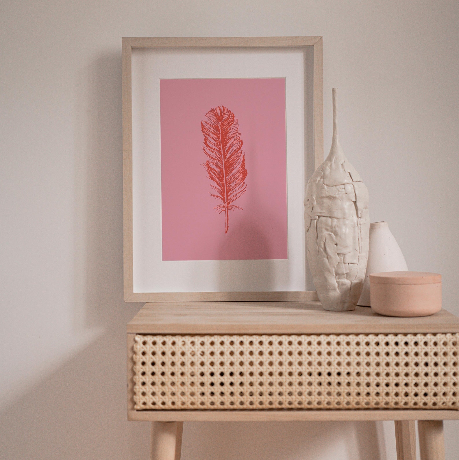 Set of Prints, Pink Art Prints, Pink Print Set, Feather Prints, Art ...