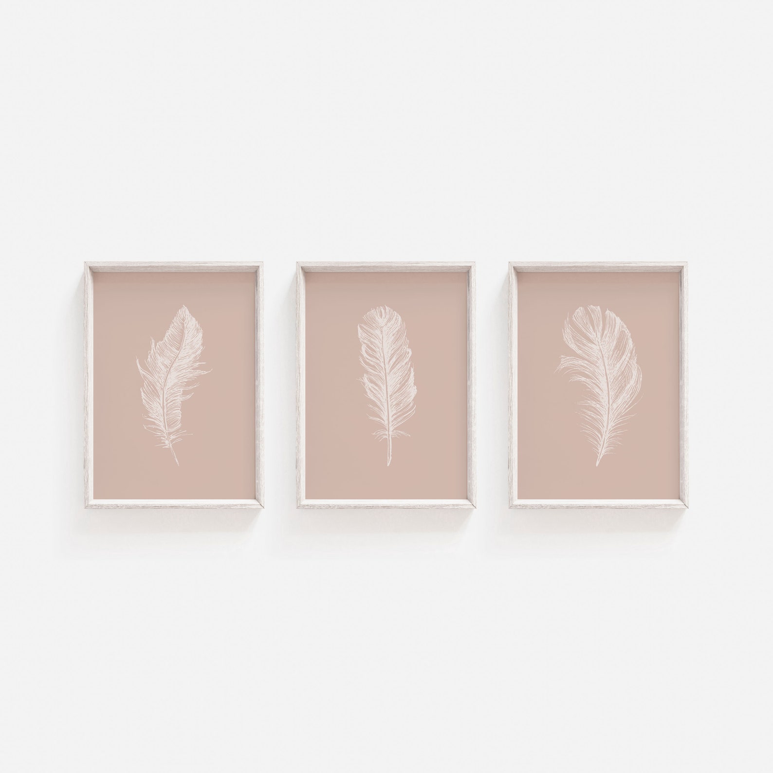 Feather Print Set, Set of Prints, Wall Art Set, Pink Wall Art Set ...