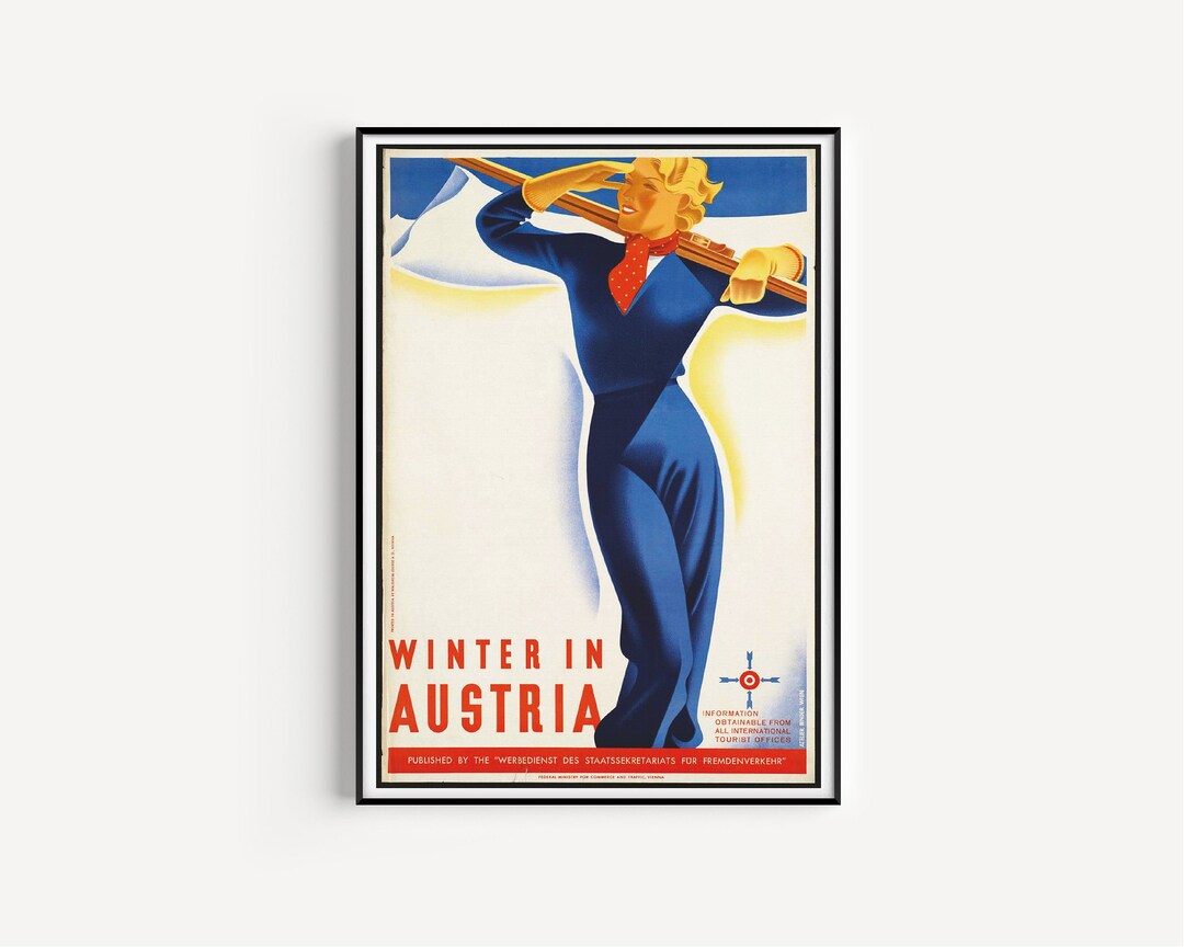 Austria Poster, Austria Print, Wall Art Prints, Skiing Print, Vintage ...