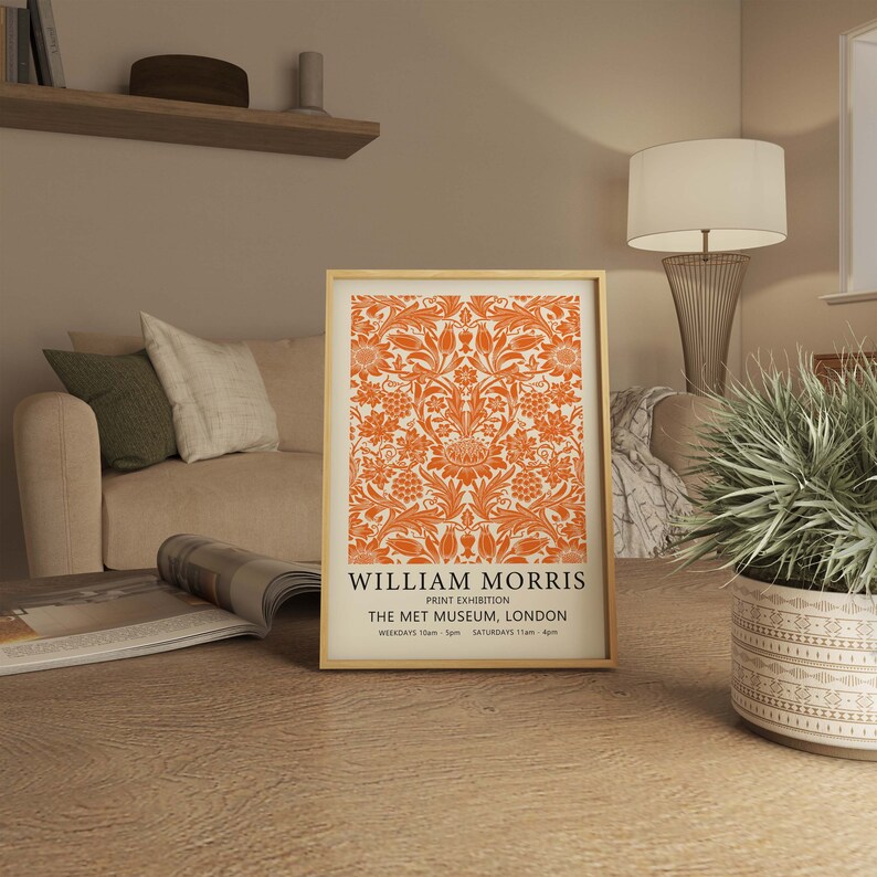 Orange Print, William Morris Poster, Floral Pattern Print, Wall Art ...