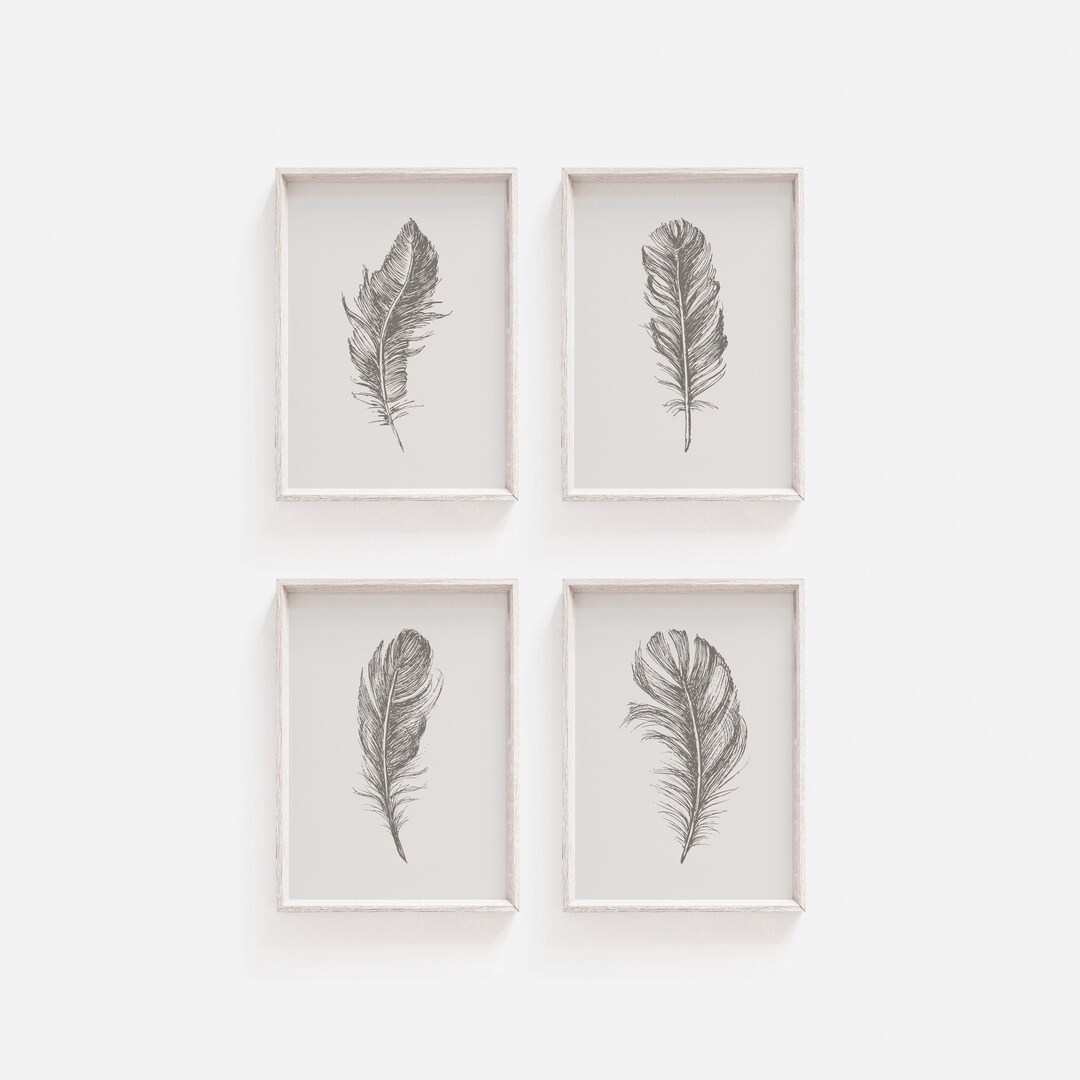 Set of 4 Prints, Feather Print Set, Wall Art, Wall Art Set, Prints ...