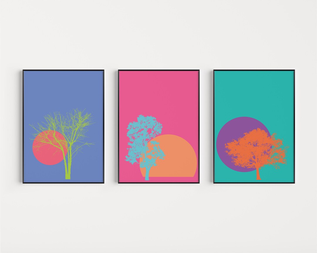Set of Prints, Neon, Neon Wall Art, Neon Prints, Neon Colours, Tree ...