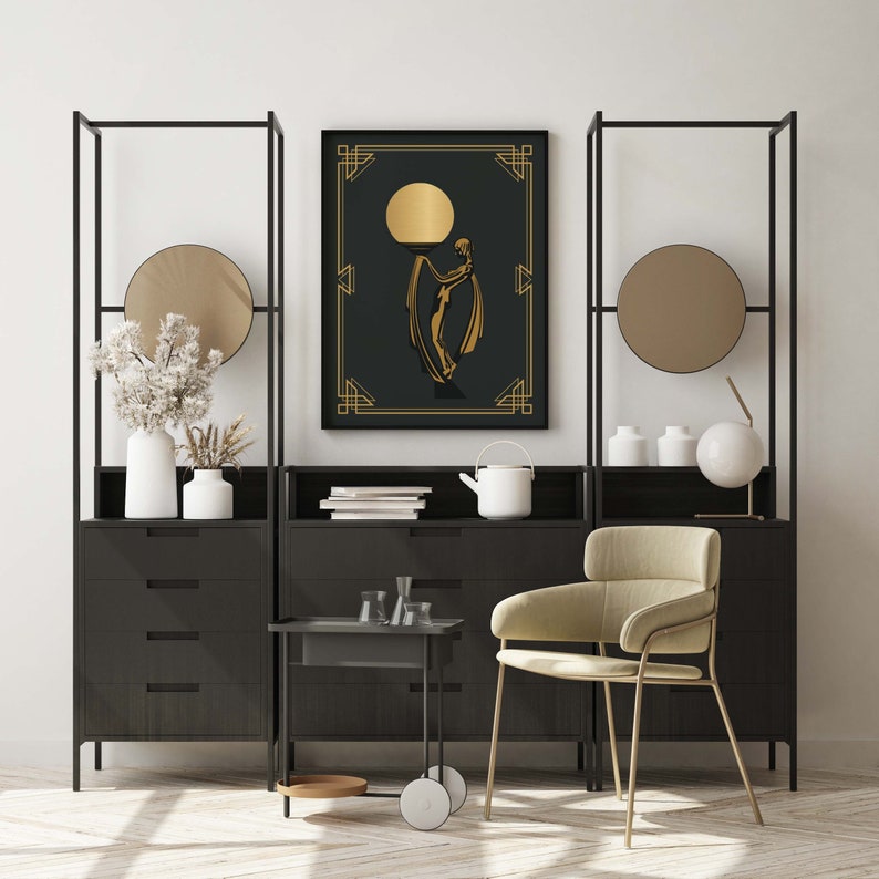Art Deco Print, Black Print, Black Gold Print, Art Deco Wall Art, Art ...