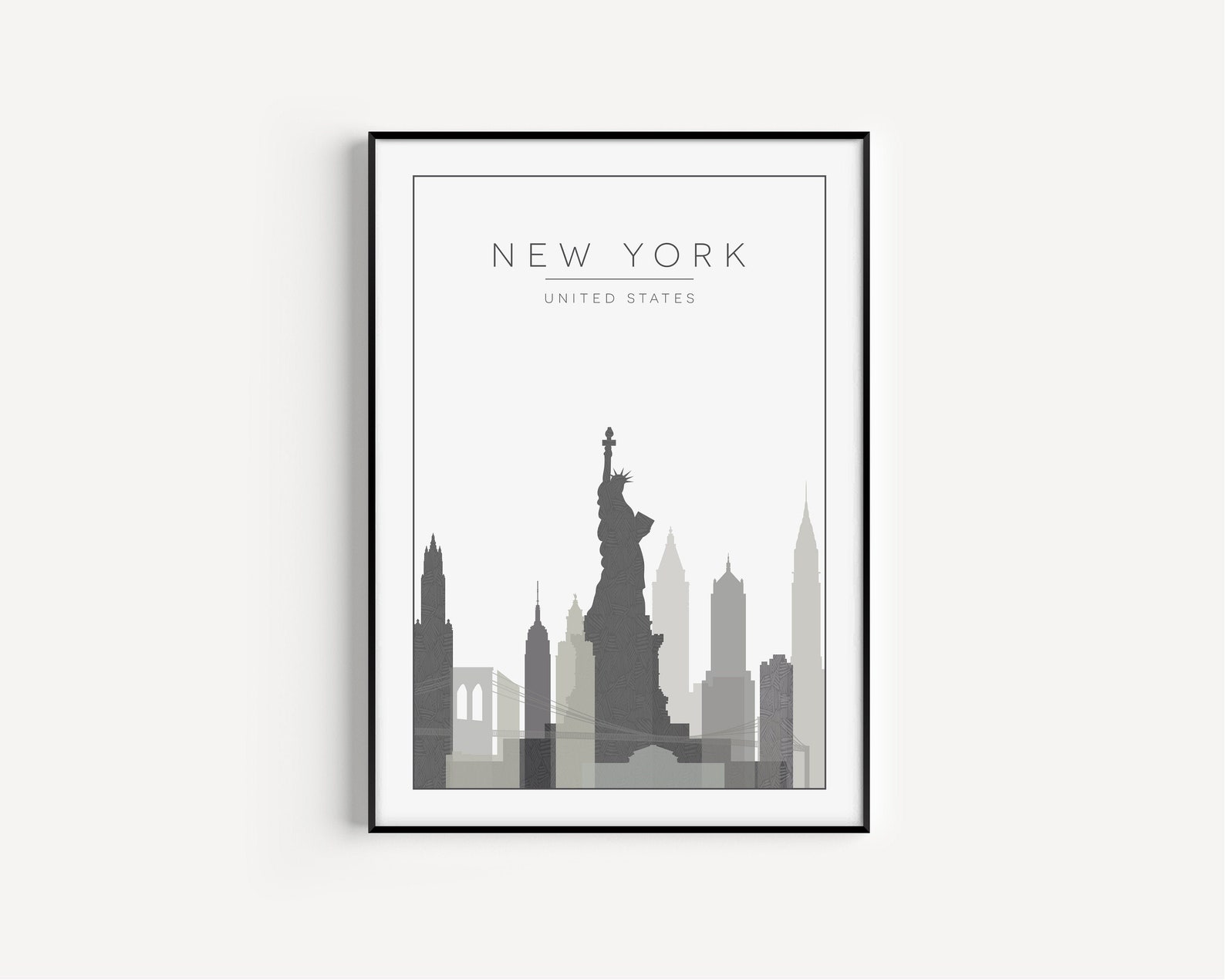 New York Print Grey Print New York Poster Grey Wall Art - Etsy